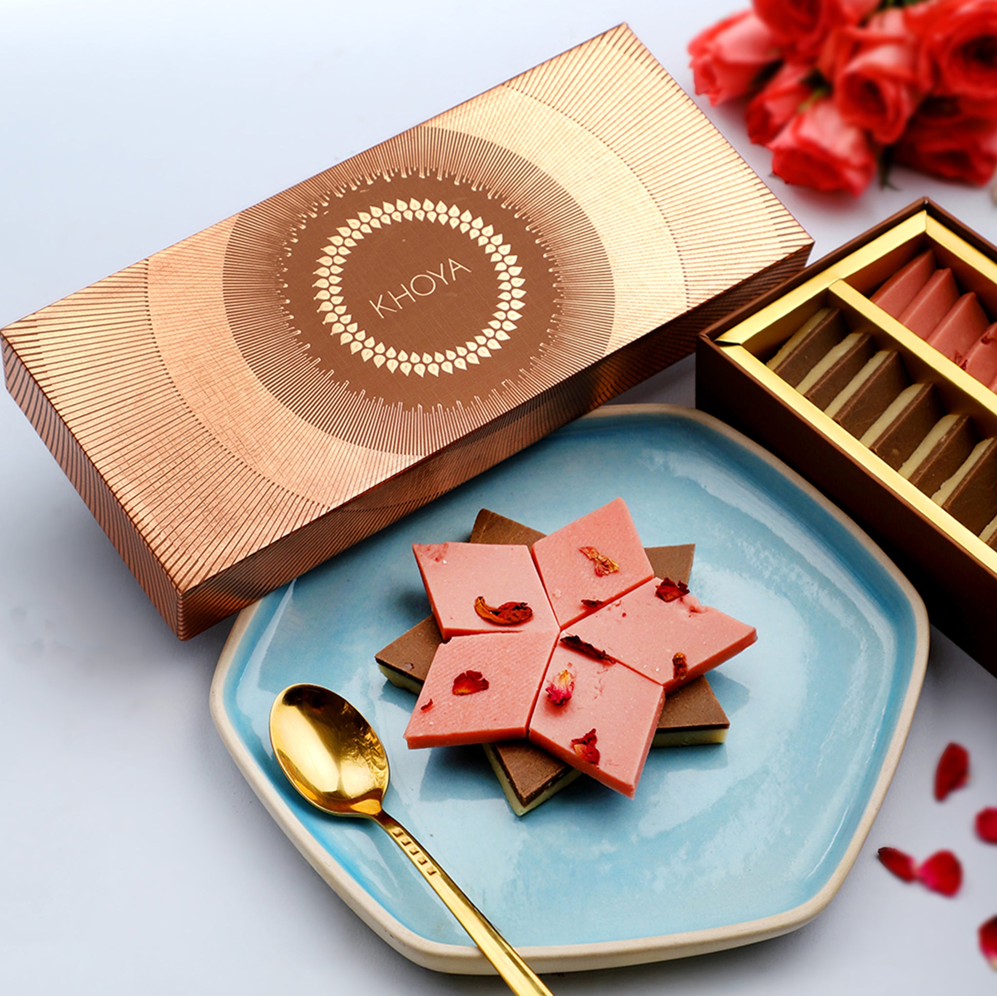 Premium Diwali Sweet Box | Rose Chocolate Kaju Katli